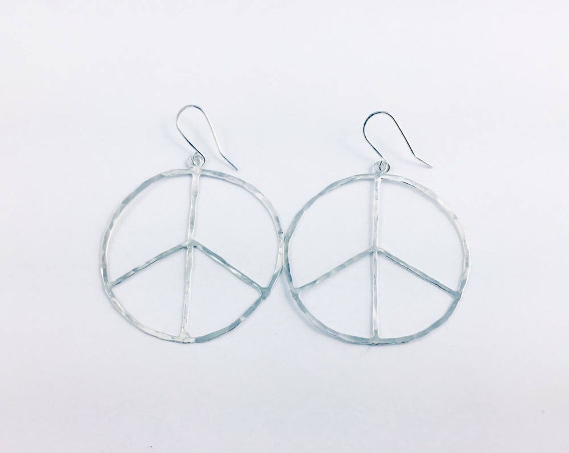 Hand forged Sterling Peace Sign Earring | Etsy