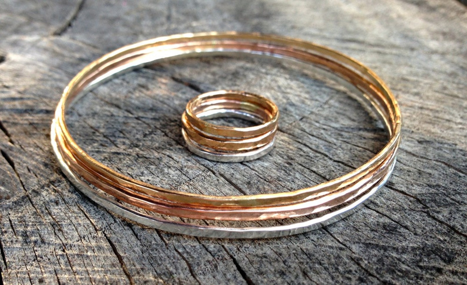 Tri-color Hand Forged Stacking Rings - Etsy