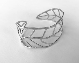 Sterling Silver Plated Leaf Cuff, Elven Bangle, Wrap Bracelet, Wedding ...