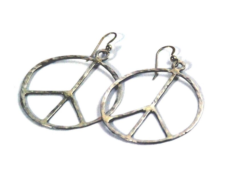 Hand Forged Sterling Peace Sign Earring - Etsy