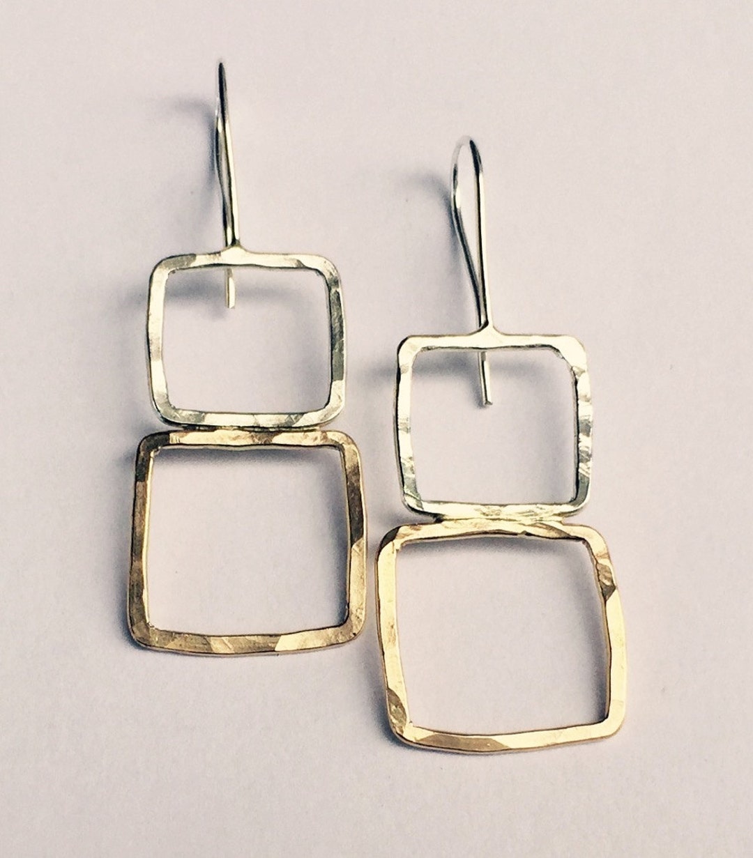Square Earrings in Silver and Gold - Etsy