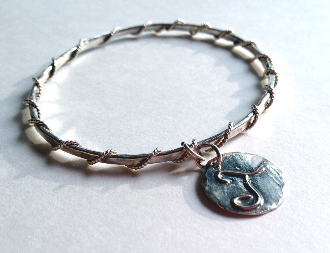 Sterling Bangle Bracelet With Charm - Etsy