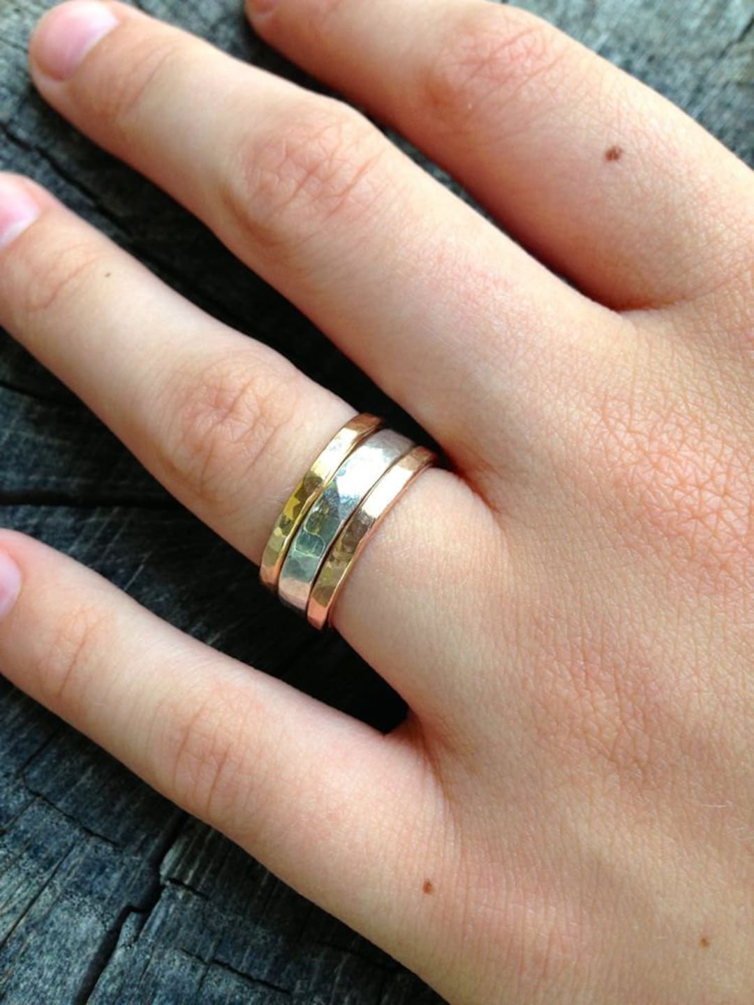 Wide Band Tricolor Stacking Rings - Etsy