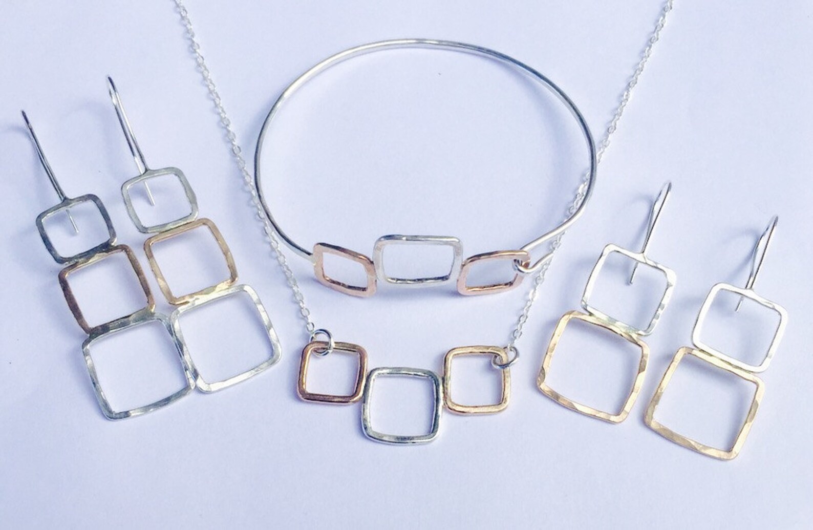 Square Earrings in Silver and Gold - Etsy