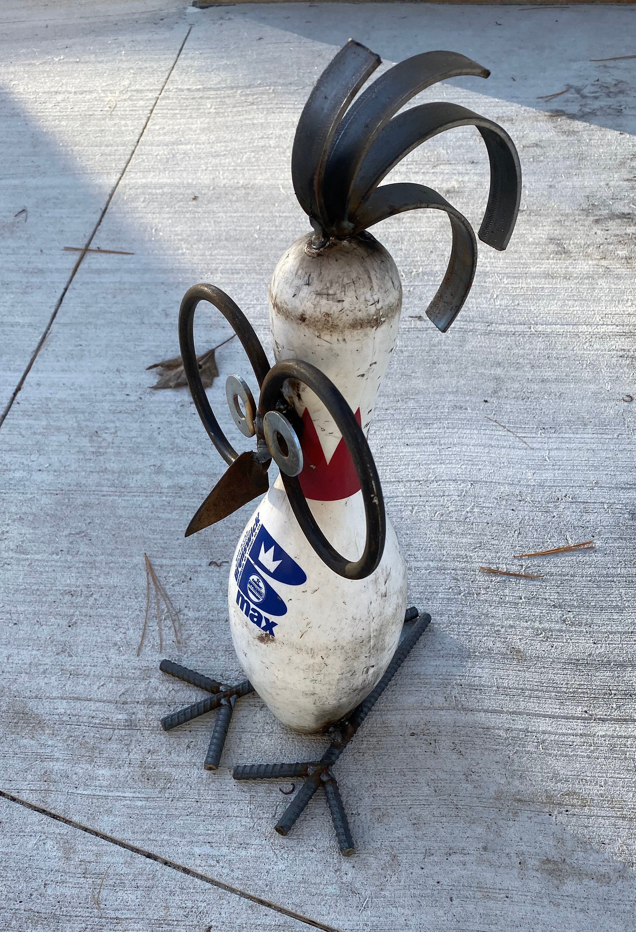 Bowling Pin Yard Art Bird. Recycled Garden Sculpture. - Etsy