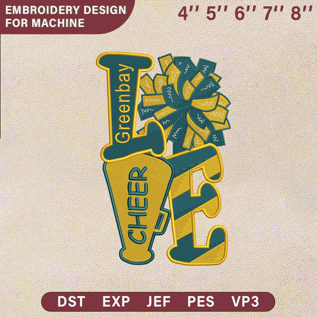Green Bay Cheer Machine Embroidery Design File, LOVE Cheerleading ...
