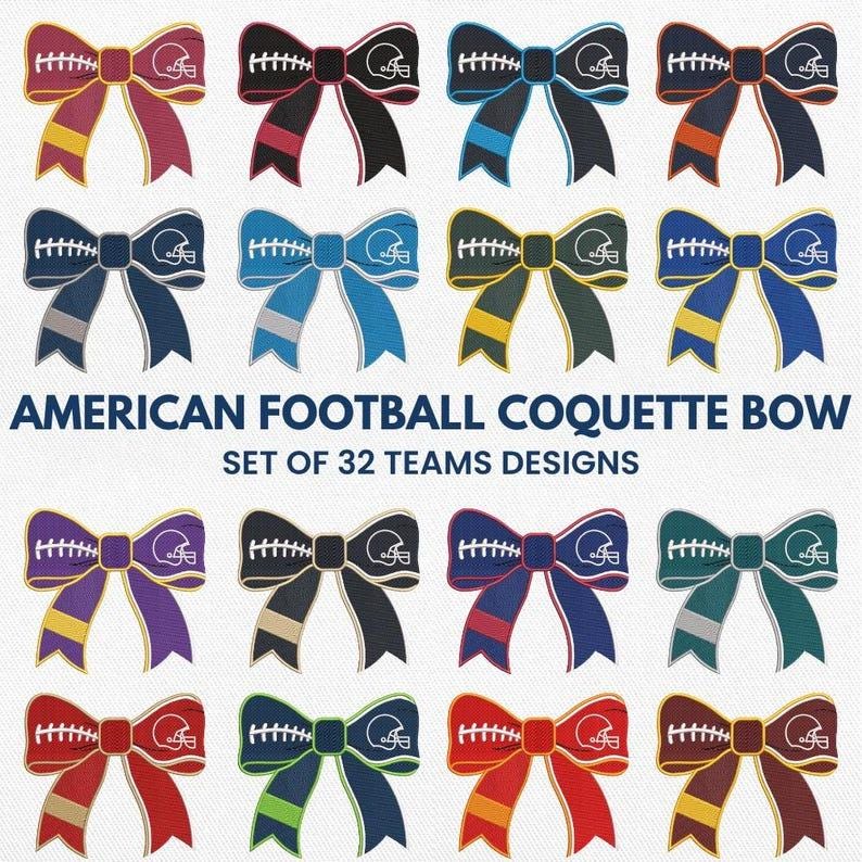 Football Bow Embroidery Designs Bundle, Set of 32 Coquette Bow Football ...