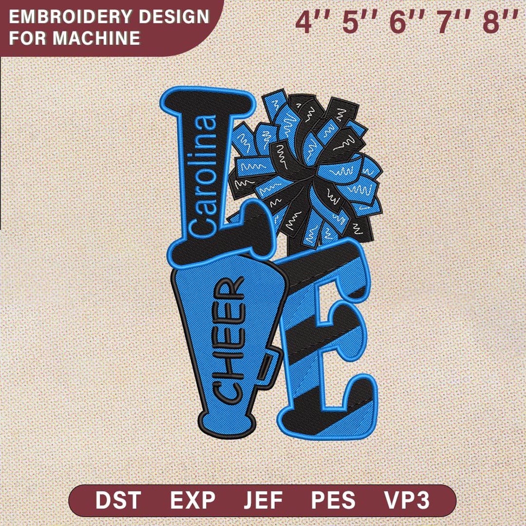 Carolina Cheer Machine Embroidery Design File, LOVE Cheerleading ...