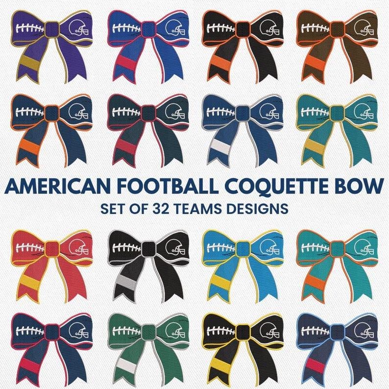 Football Bow Embroidery Designs Bundle, Set of 32 Coquette Bow Football ...