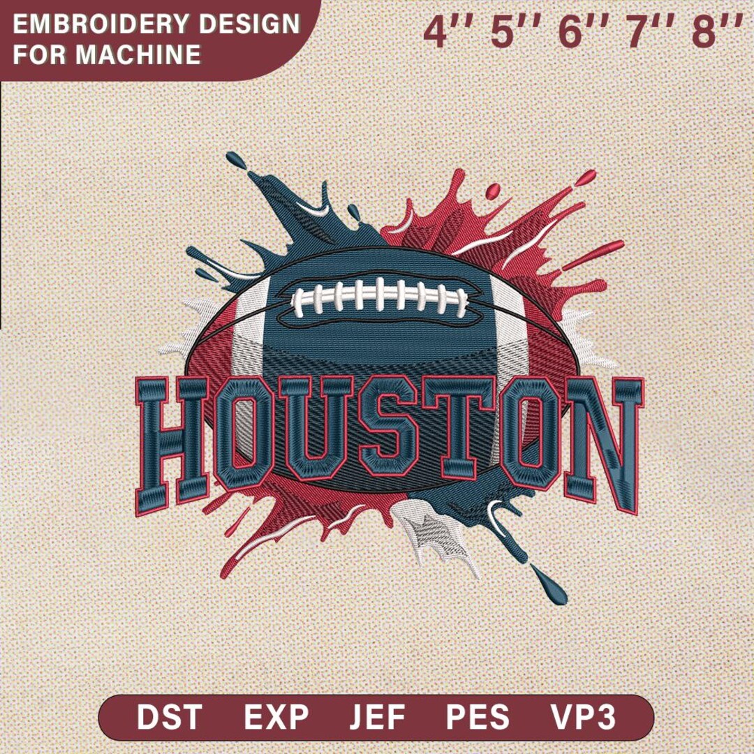 Houston Football Splat Embroidery Design, Sports Paint Splash Machine ...