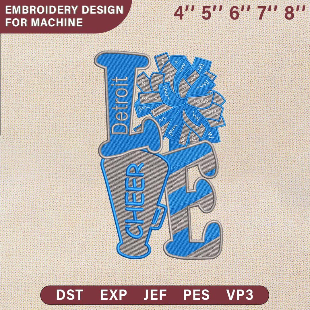 Detroit Cheer Machine Embroidery Design File, LOVE Cheerleading ...