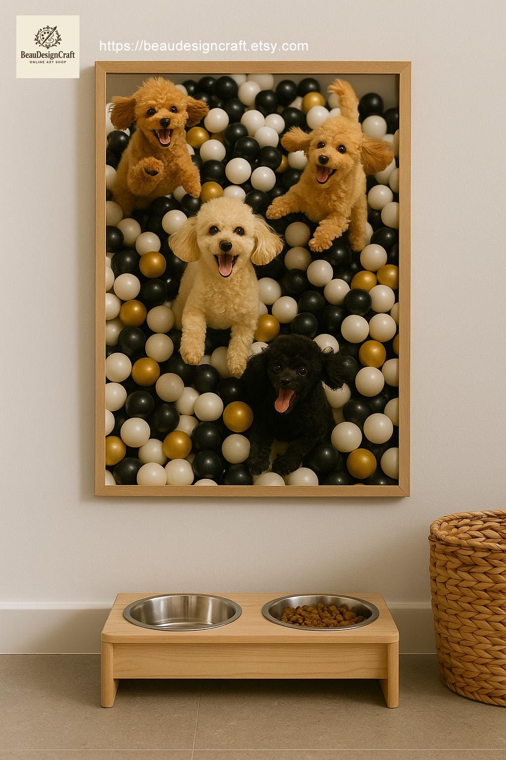 Cute Dog in A Ball Pit Poster - Stylistic Cute Dog Poster - Cozy ...