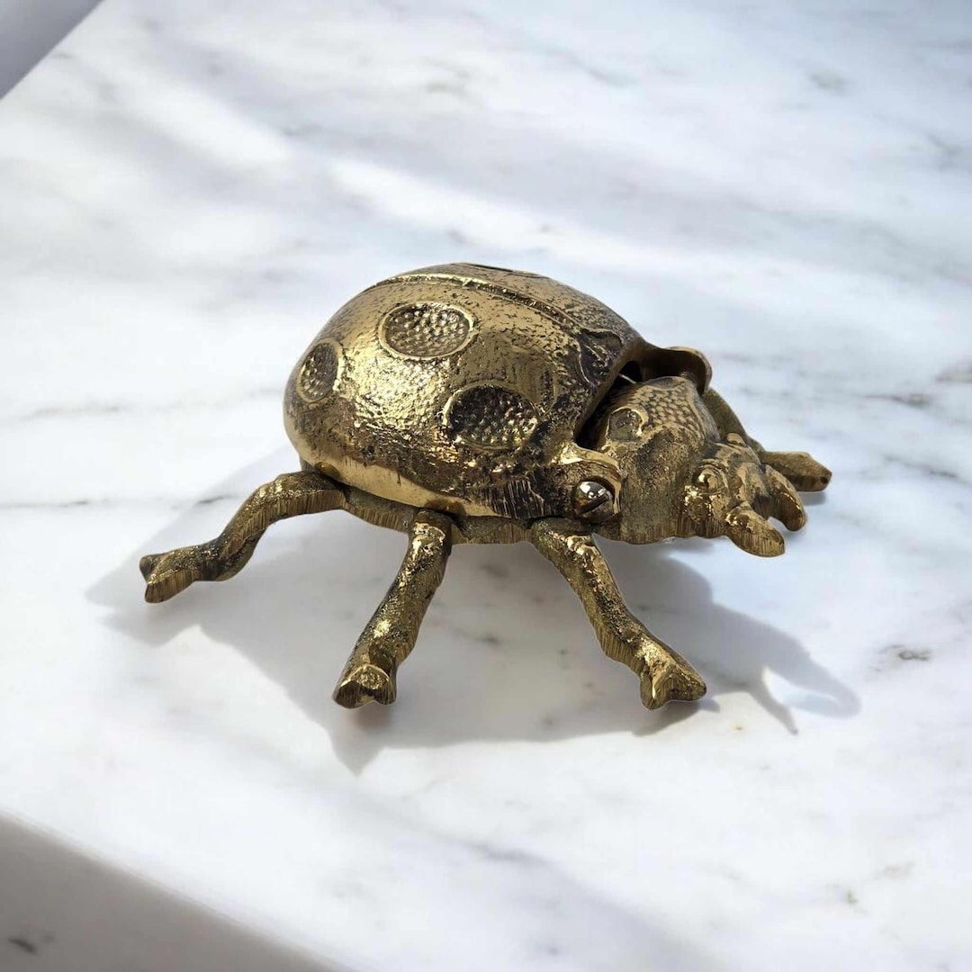 Vintage 60s Solid Brass Ladybug Beetle Mini Ashtray Trinket Box With ...