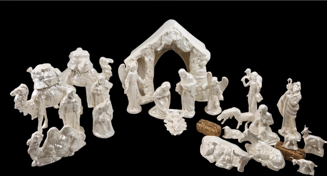 VTG 1970s 23 Pc Artistan Nativity Set Manger Scene Large White ...