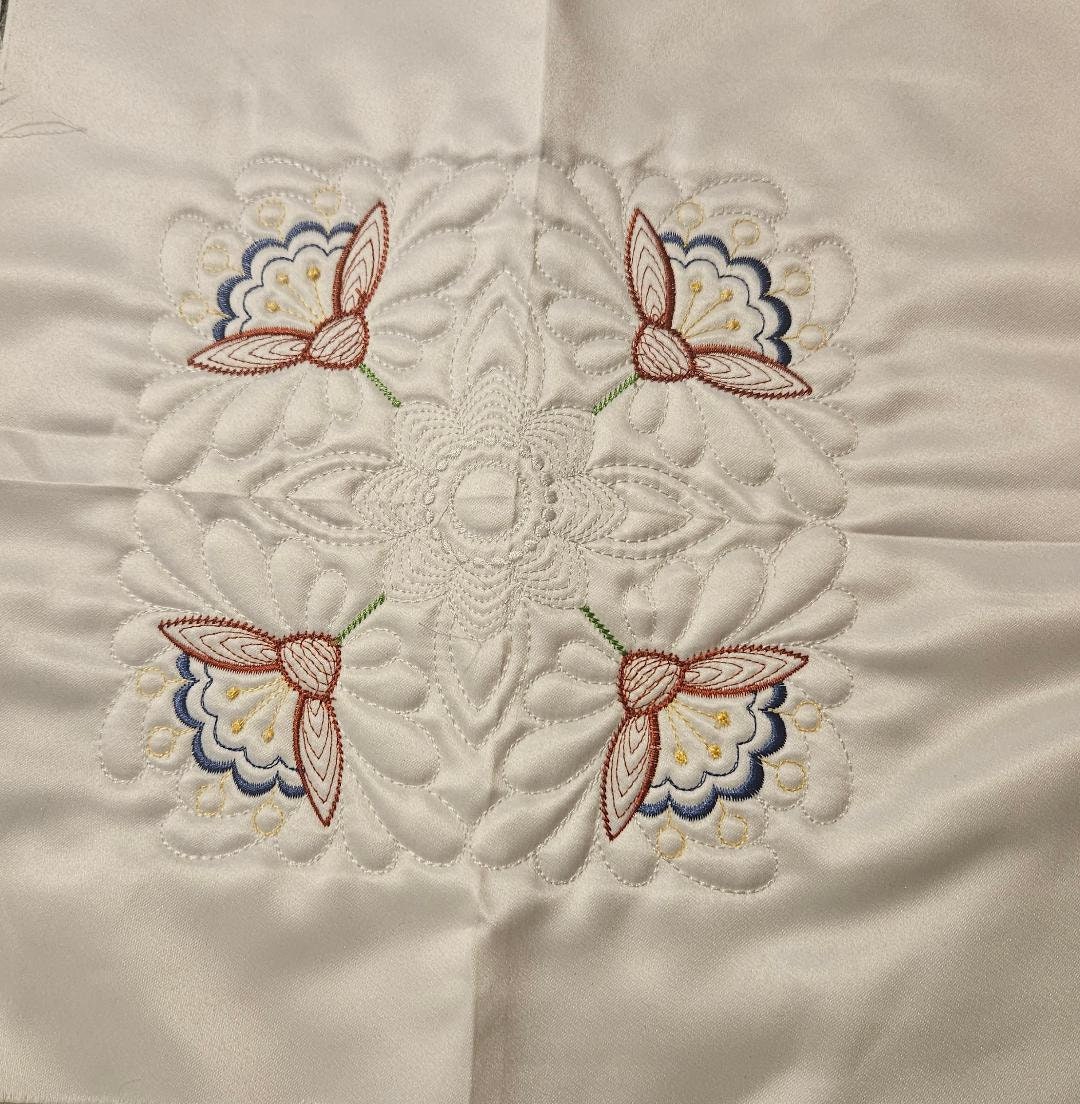 Baltimore Album Embroidered Quilt Blocks, Set of 2, on Bridal Weight ...