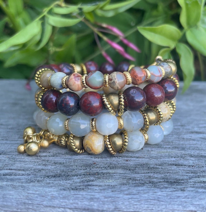 Jasper, Moonstone, and African Opal Intertwined With Gold - Memory Wire ...