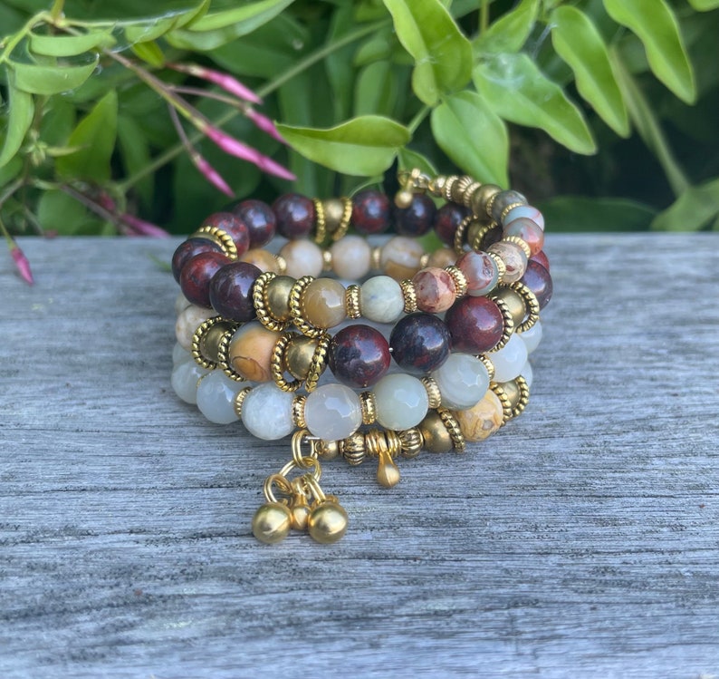 Jasper, Moonstone, and African Opal Intertwined With Gold - Memory Wire ...