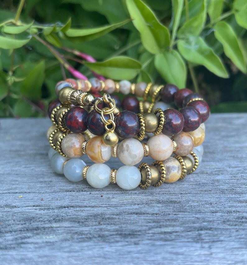 Jasper, Moonstone, and African Opal Intertwined With Gold - Memory Wire ...