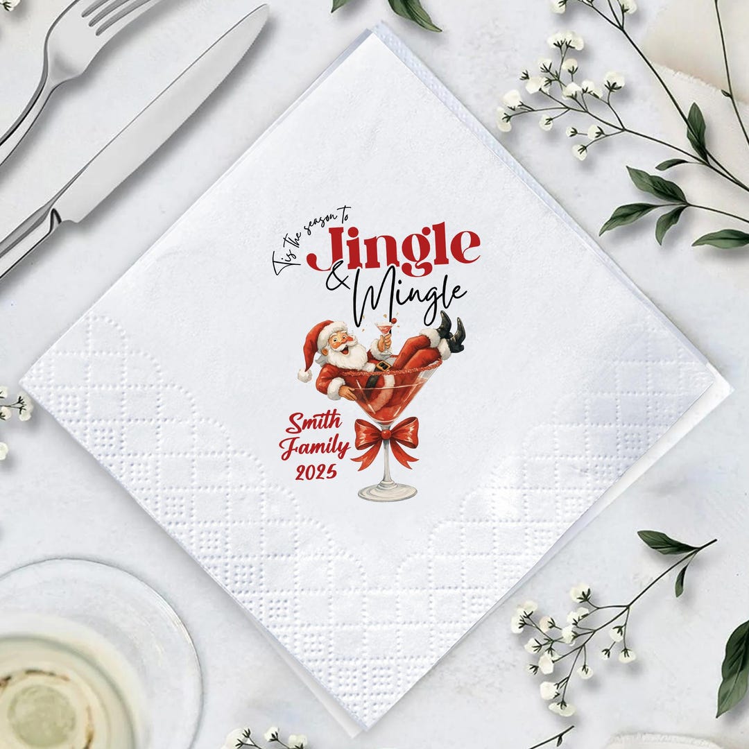 Personalized Jingle & Mingle Christmas Cocktail Paper Napkin, Tis the ...
