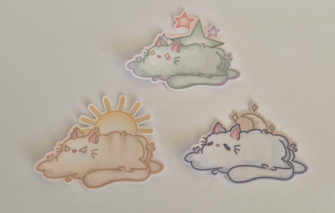 Cute Fluffy Cloud Cats Die-cut Stickers on Matte Vinyl - Etsy Australia