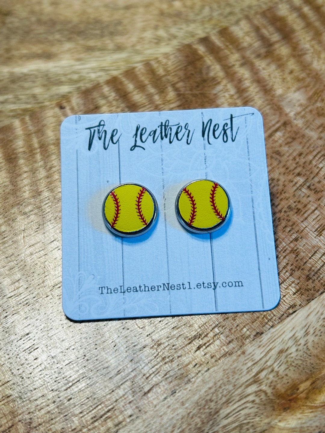 Leather Earrings, Leather Studs, Baseball, Softball, College, High ...