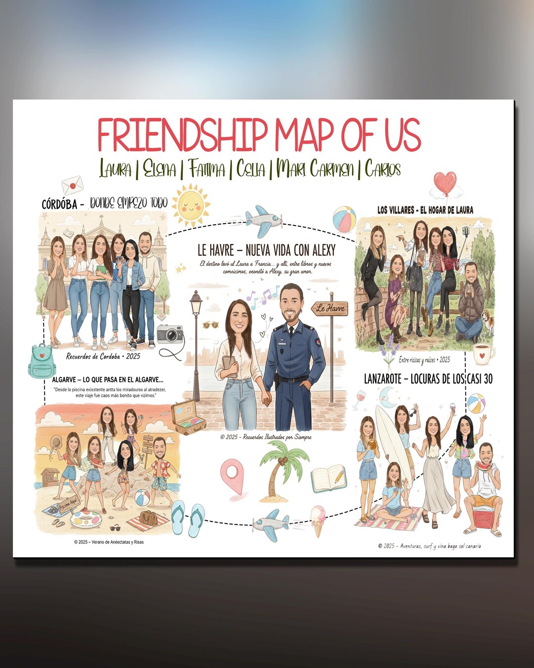 Custom Friendship Map of Us Digital Art – Hand Drawn Personalized ...
