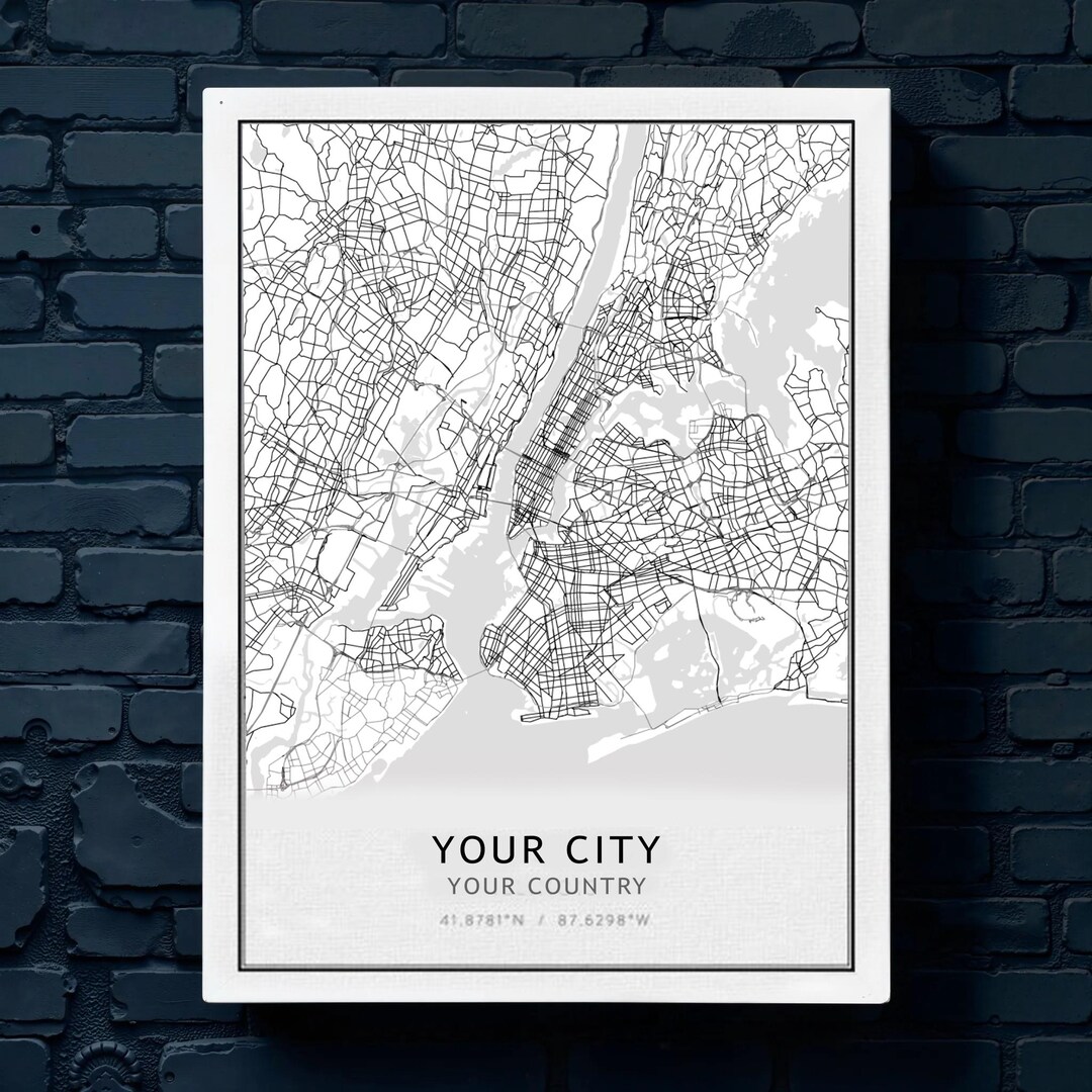 Personalized City Map Print, Custom Town Map, Any Location Map Art ...