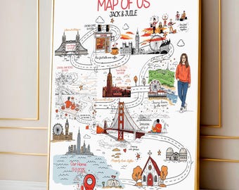 Personalised, Hand Drawn, Illustrated Travel Memory Map - Etsy UK
