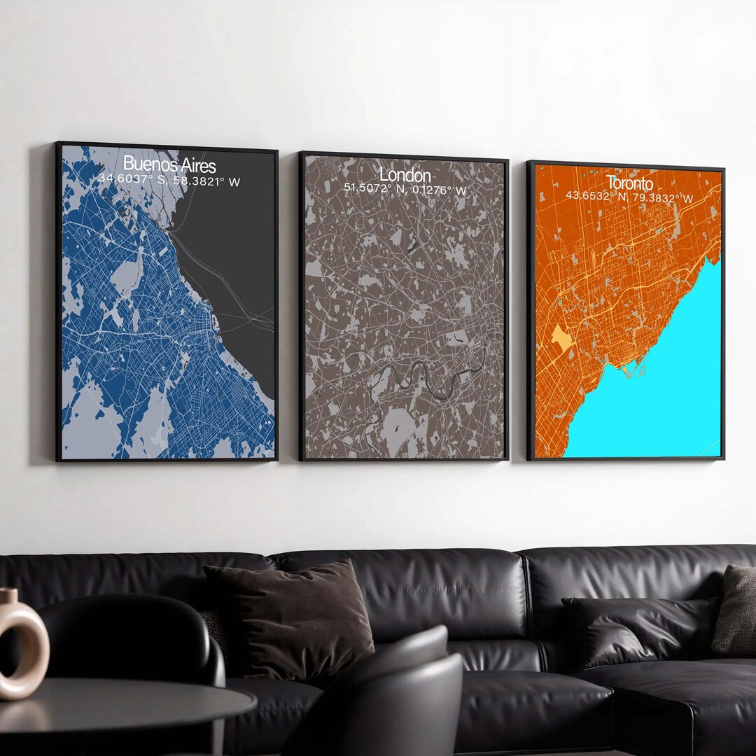 Custom City Maps Print Set of 3 | Personalized Travel Wall Art (digital ...