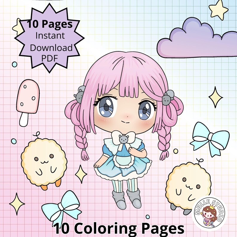 Printable Kawaii Kids Coloring Pages – Cute Fun Digital Download for ...