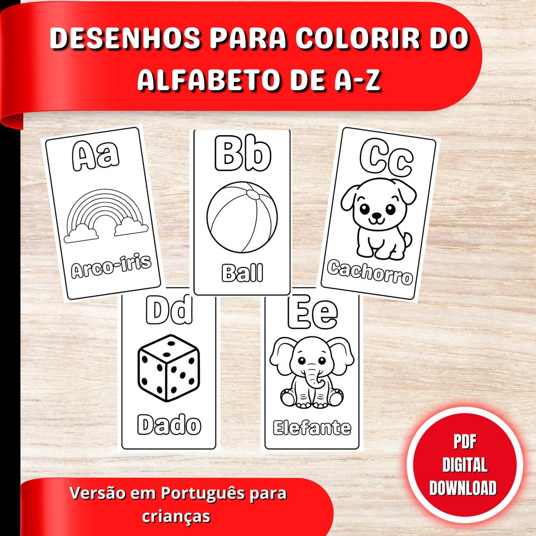 Illustrated Alphabet in Portuguese With Letters and Drawings to Color ...