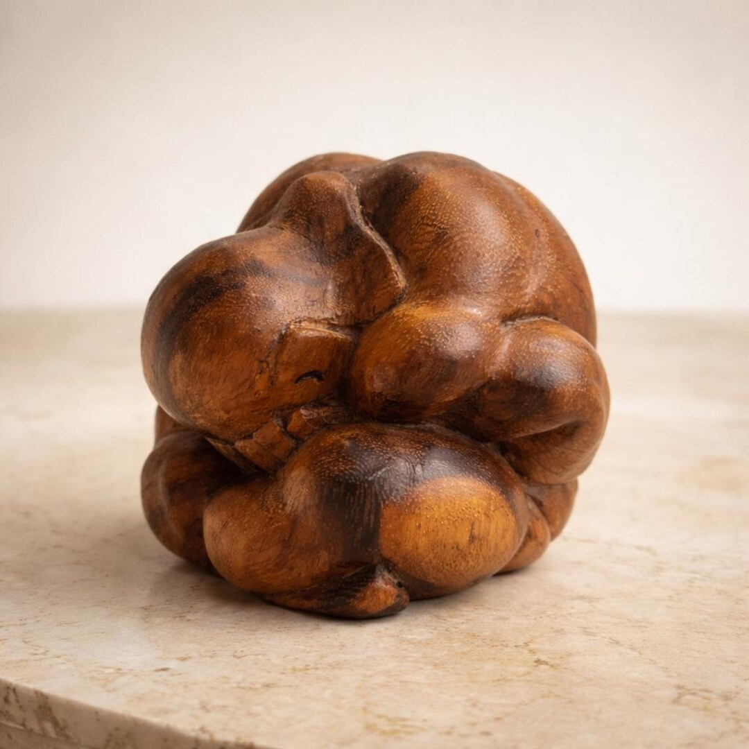 Vintage Hand-carved Crying Buddha Wood Sculpture, Zen Meditative Figure ...