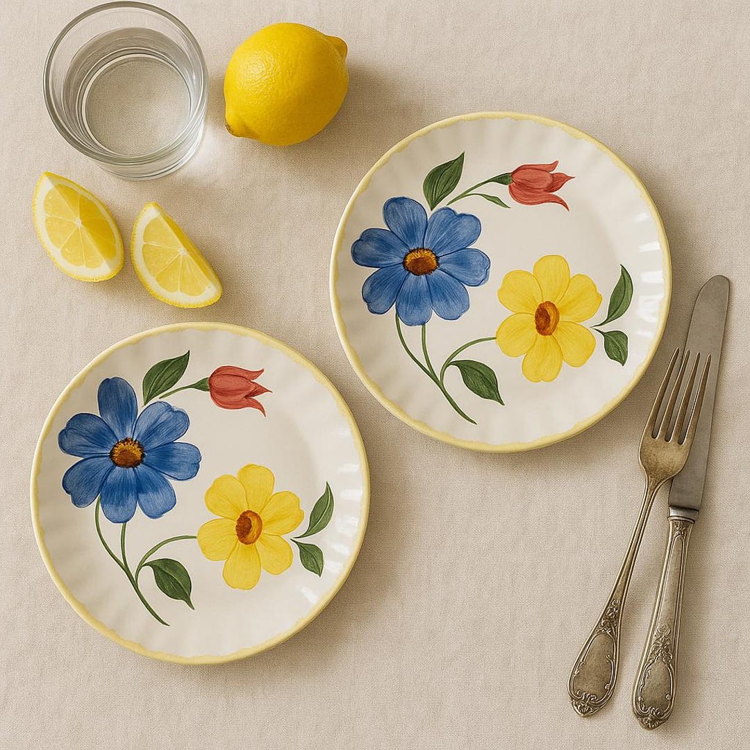 Blue Ridge Hand Painted Floral Plates (set of 2) – 1940s Southern ...