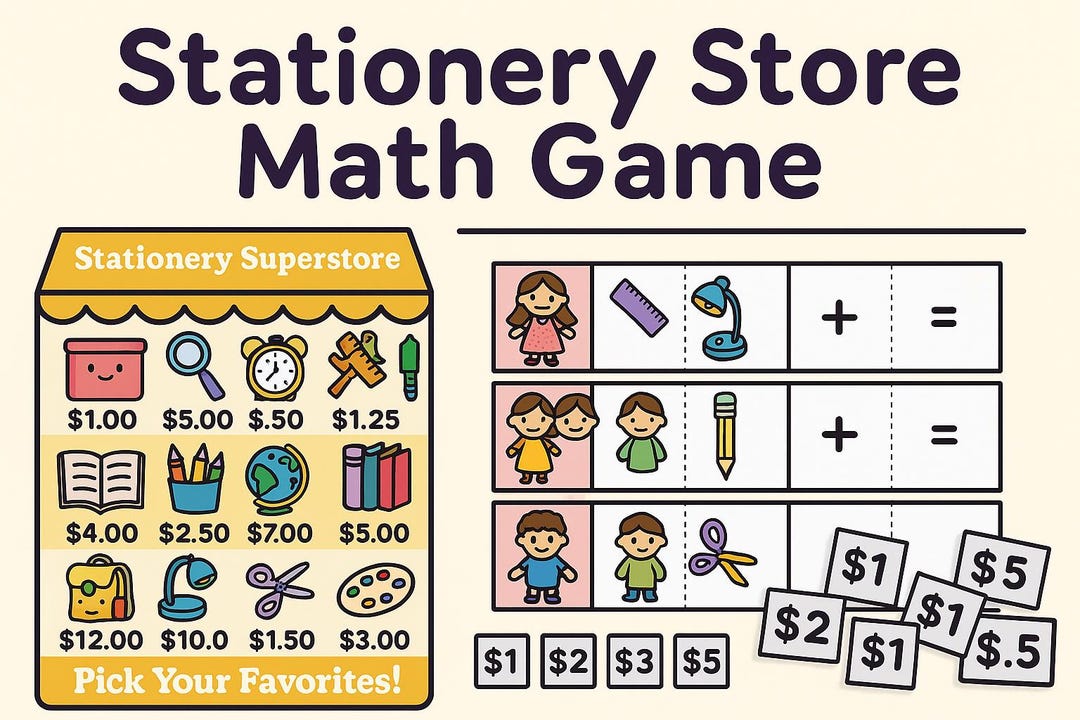 Stationery Store Math Game Fun Printable Money Activities for Kids ...