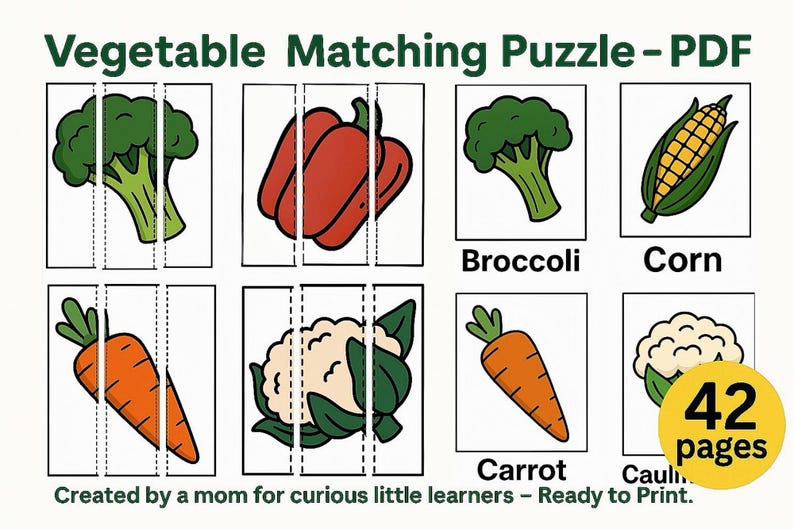 Vegetables Puzzle;toddler Activity;busy Book;pdf;homeschool;toddler ...
