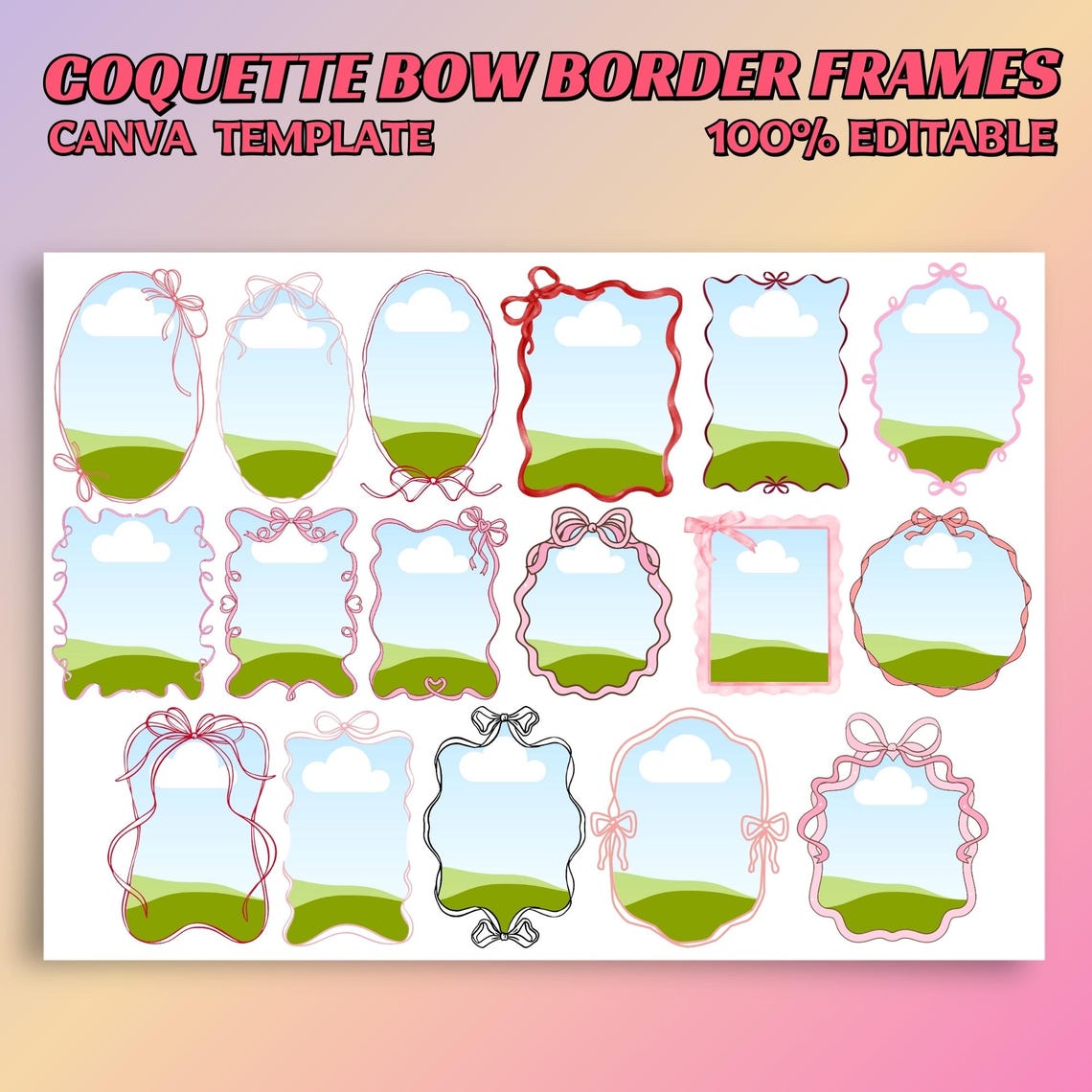 40 Coquette Border Bundle, Editable Wavy Doodle Designs, Drag & Drop ...