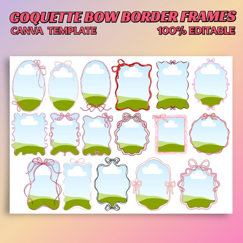 40 Coquette Border Bundle, Editable Wavy Doodle Designs, Drag & Drop ...