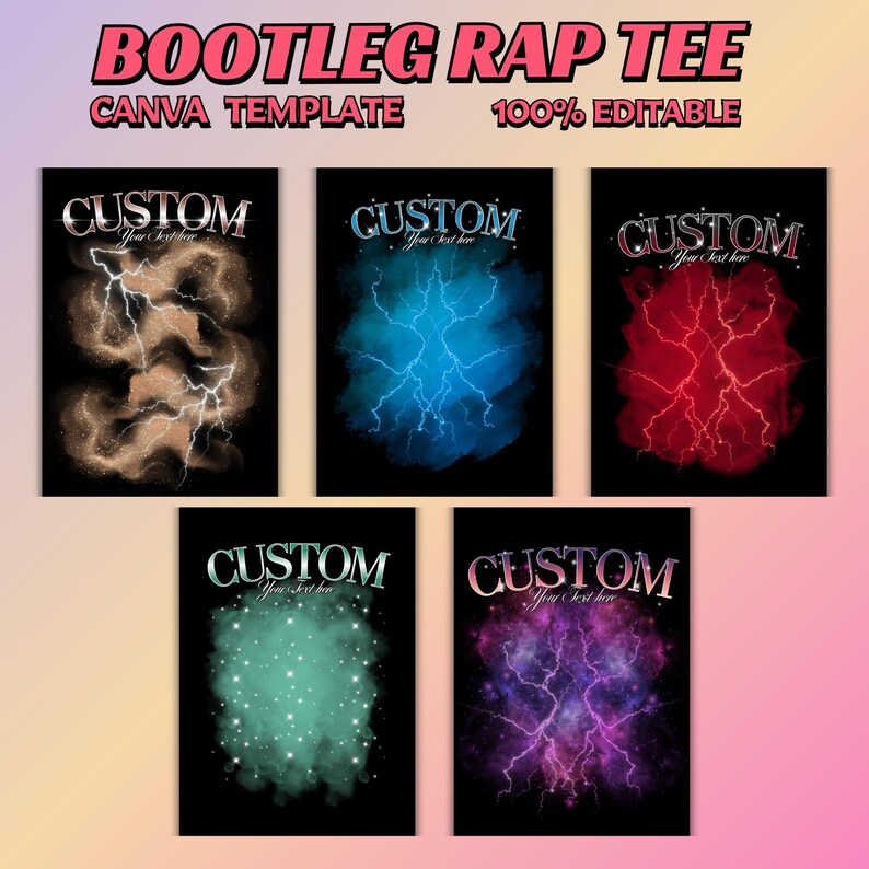 Bootleg Rap Tee Template | Editable Canva T-shirt Bundle | Custom 90s ...