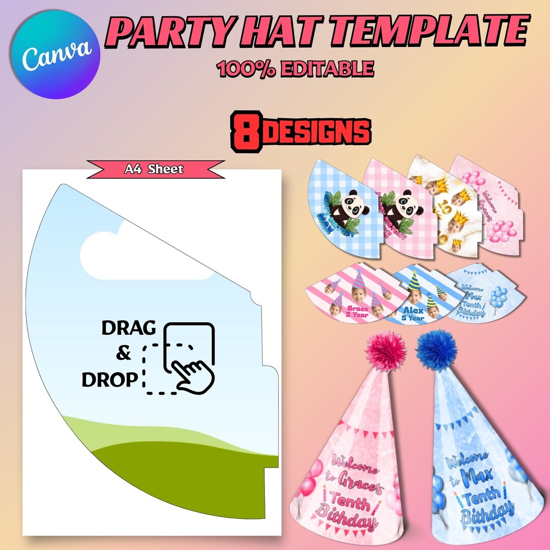Editable Cone Template | Birthday Hat Design | Drag & Drop | DIY Paper ...