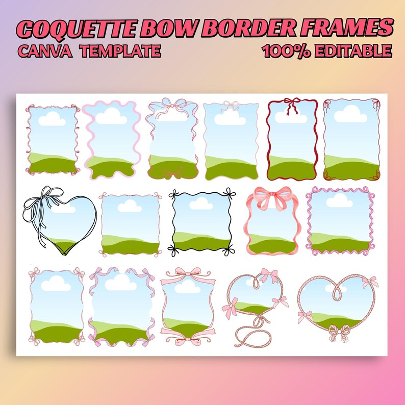 40 Coquette Border Bundle, Editable Wavy Doodle Designs, Drag & Drop ...