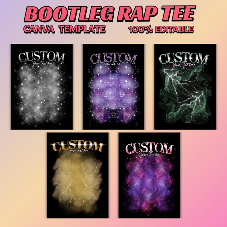 Bootleg Rap Tee Template | Editable Canva T-shirt Bundle | Custom 90s ...