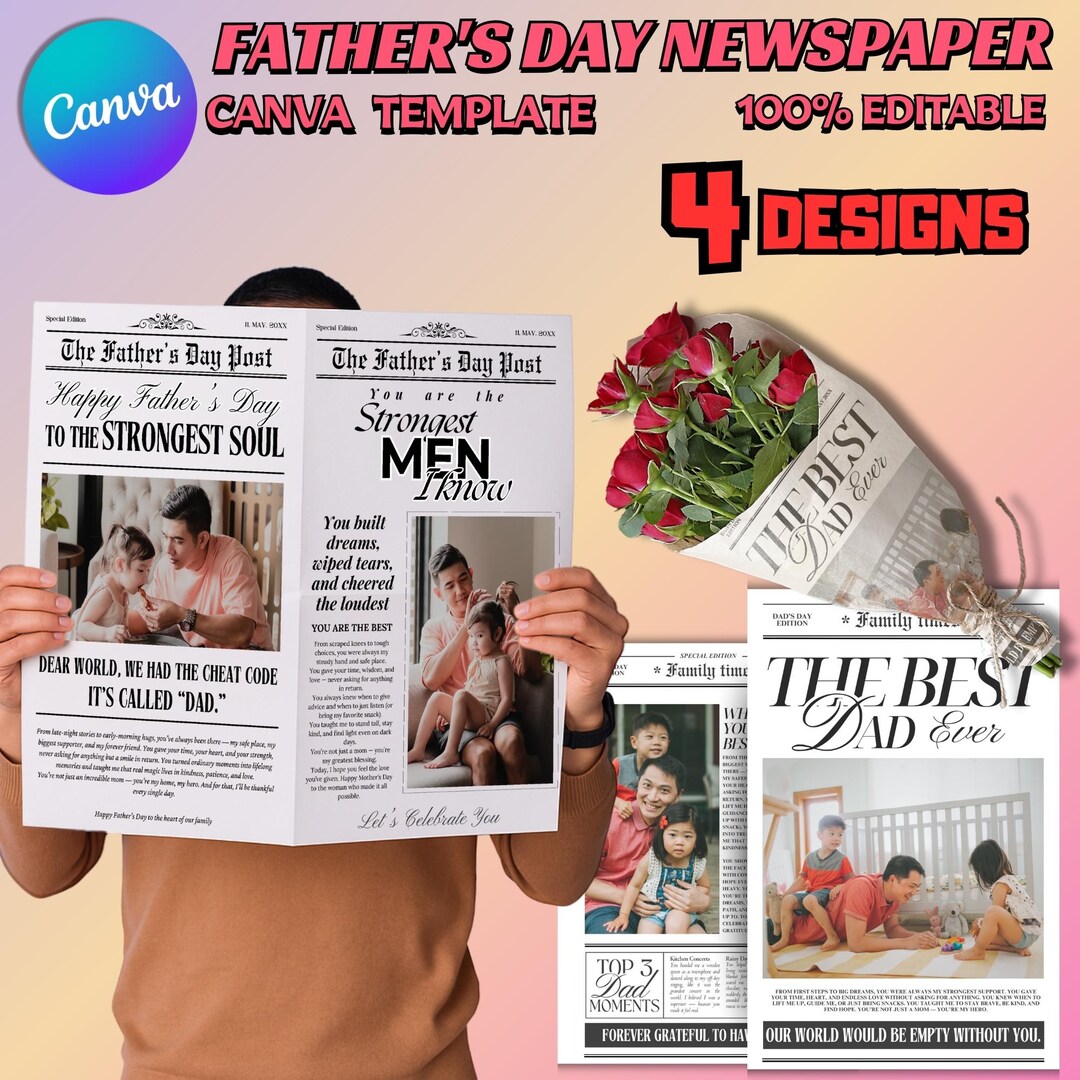Editable Father’s Day Newspaper Canva Template | Personalized Gift for ...