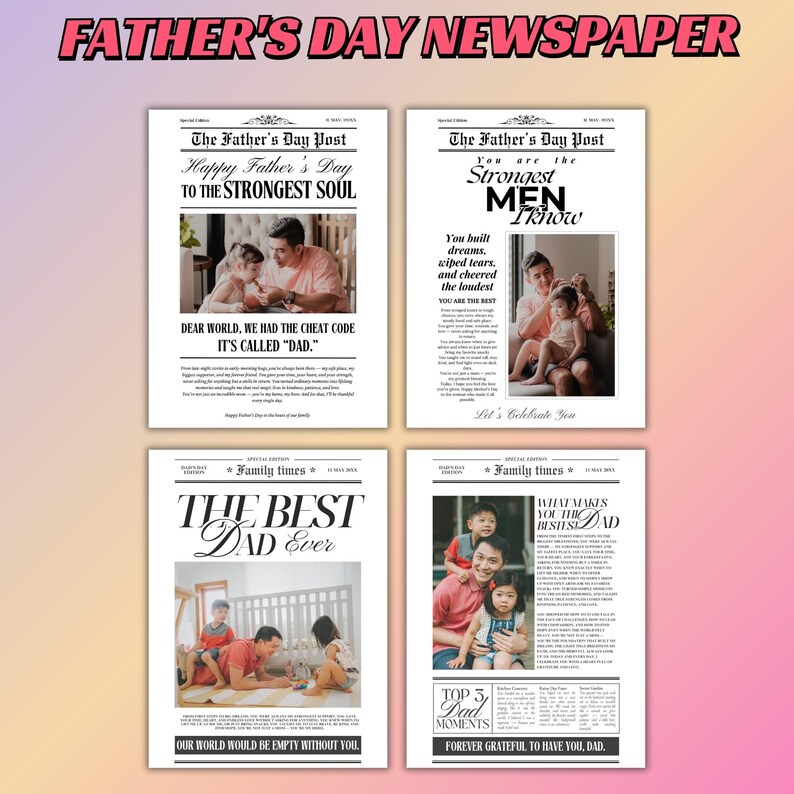 Editable Father’s Day Newspaper Canva Template | Personalized Gift for ...
