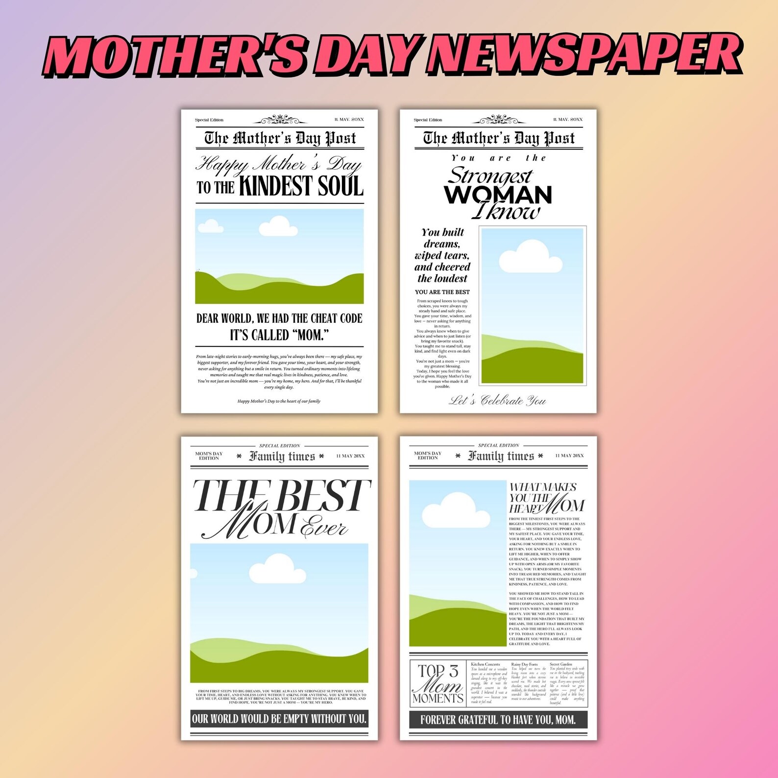 Editable Mothers Day Newspaper Canva Template | Personalized Mothers ...