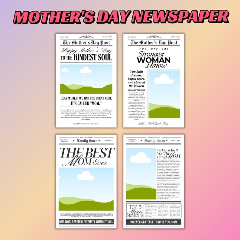 Editable Mothers Day Newspaper Canva Template | Personalized Mothers ...