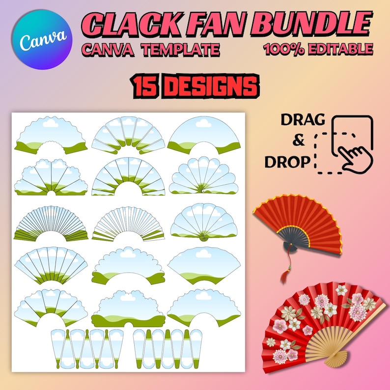 Clack Fan Template, Folding Hand Fan Sublimation Design, Drag Queen ...