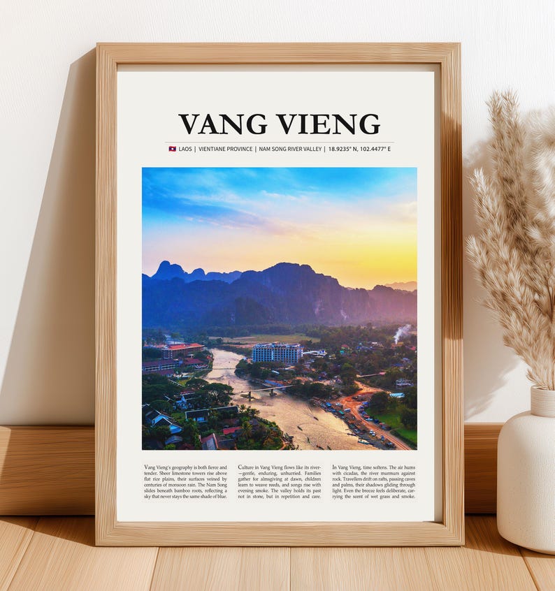 Vang Vieng Wall Art Printable, Laos Travel Poster, Sunset River Valley ...