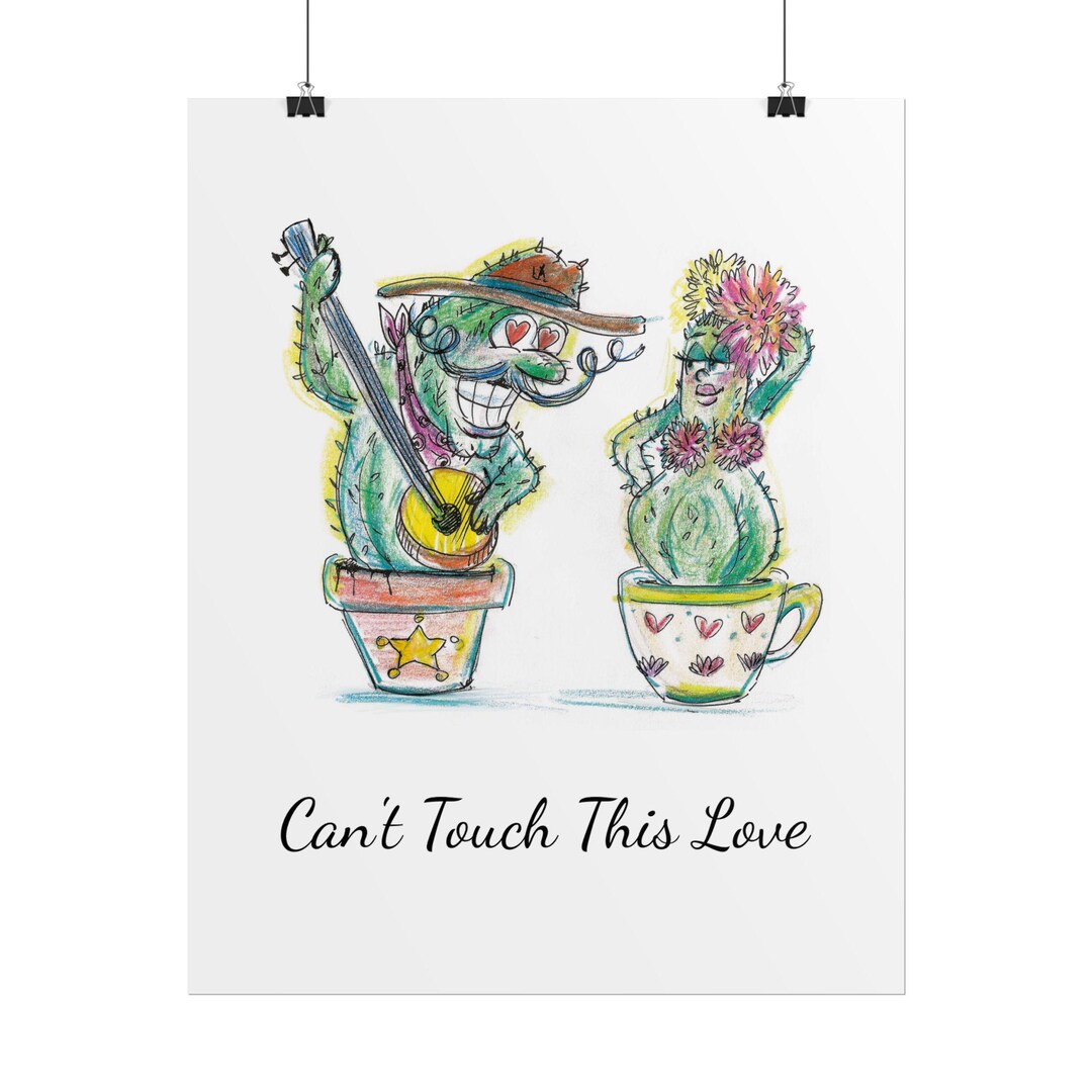 Can't Touch This Love, Funny Cactus Couple Wall Art, Quirky Romantic ...