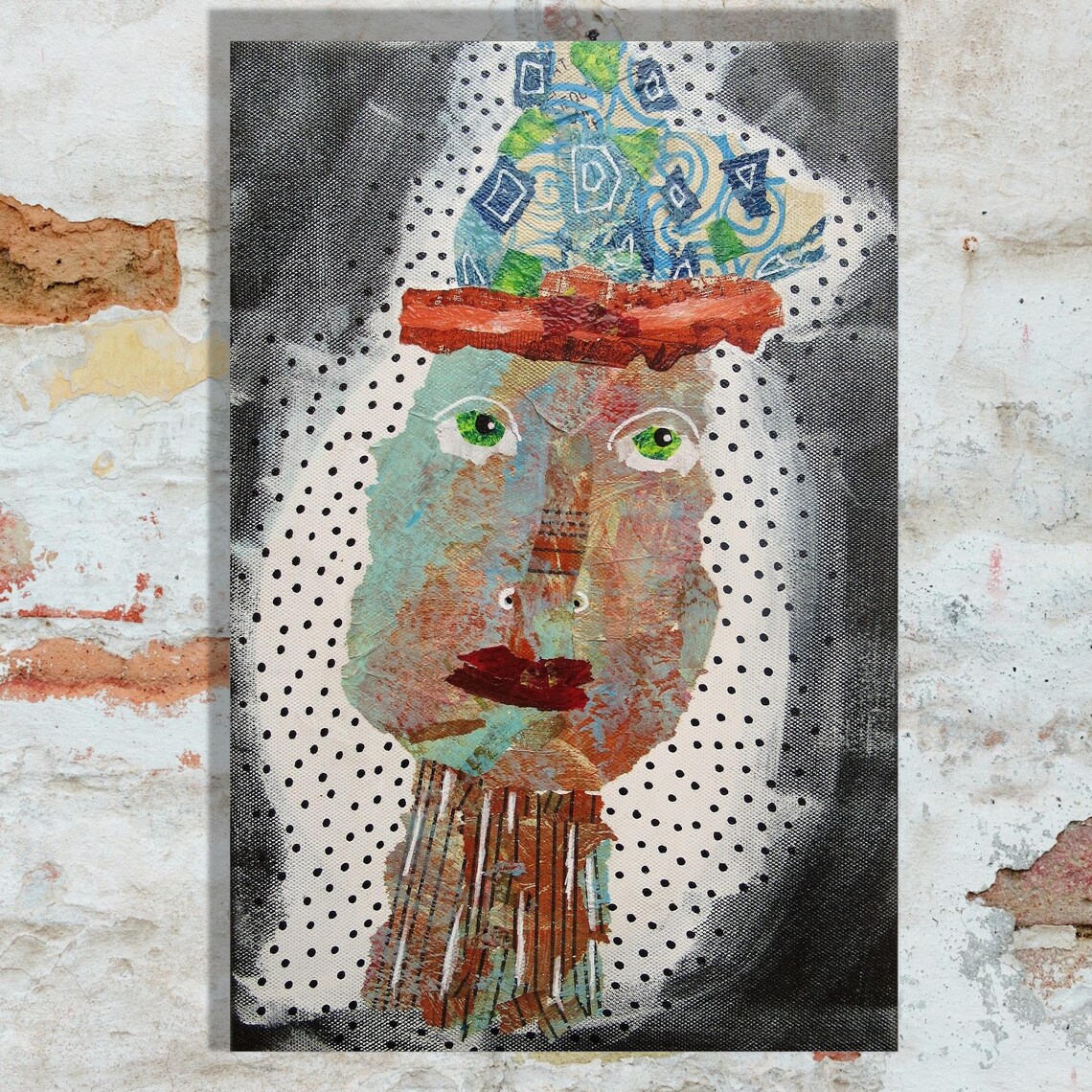 Quirky Portrait Painting Outsider Art Mixed Media Surreal People - Etsy