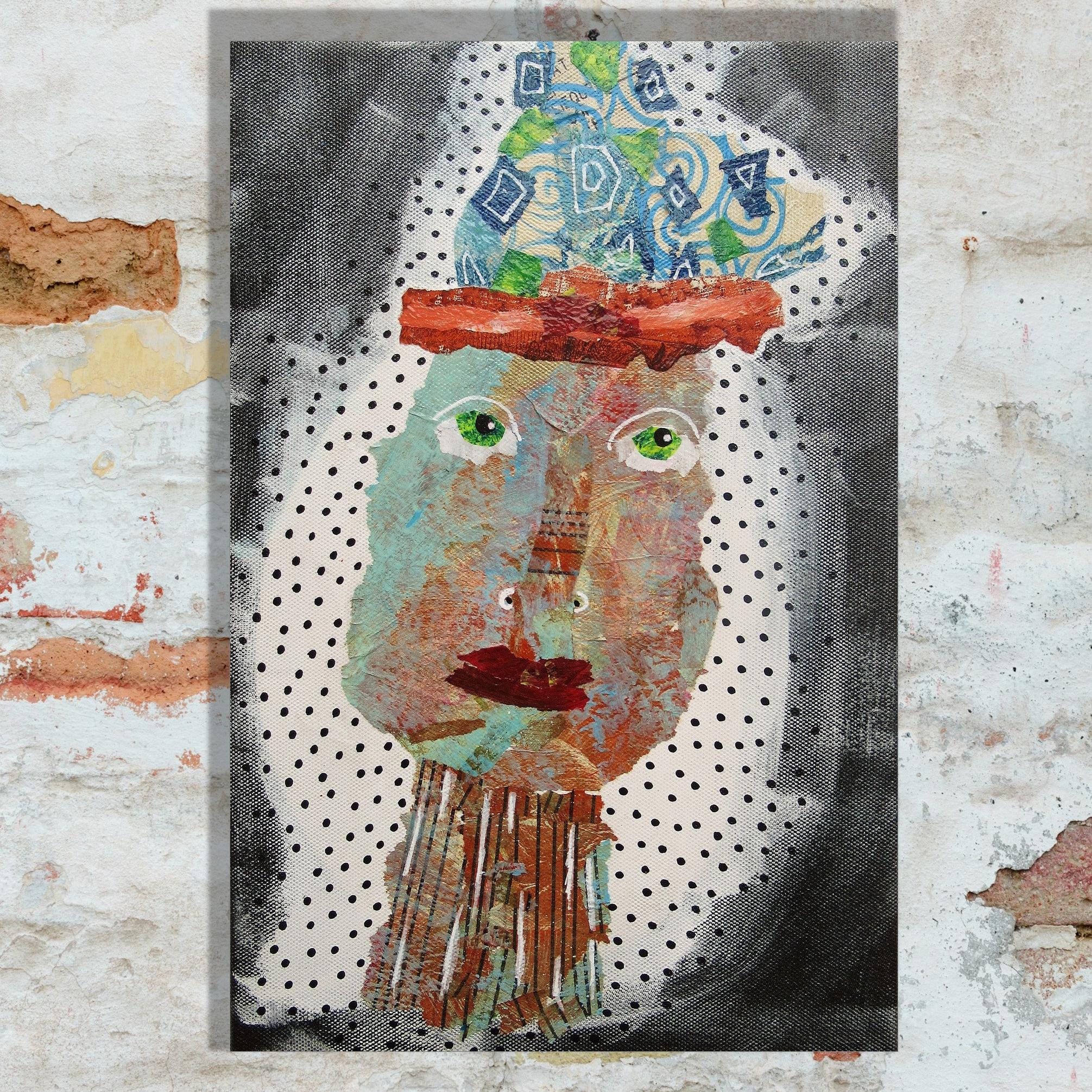 Quirky Portrait Painting Outsider Art Mixed Media Surreal People - Etsy